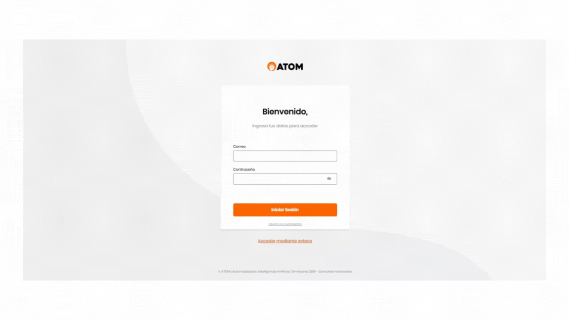 Cómo iniciar sesión en Atom y acceso a la pantalla principal